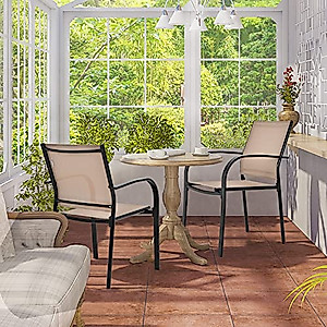 Tangkula Set of 2 Patio Dining Chairs, Outdoor Stackable Chairs with Armrests, Anti-Rust Steel Frame and Quick-Drying Fabric, Outdoor Bistro Chairs for Backyard, Lawn and Garden