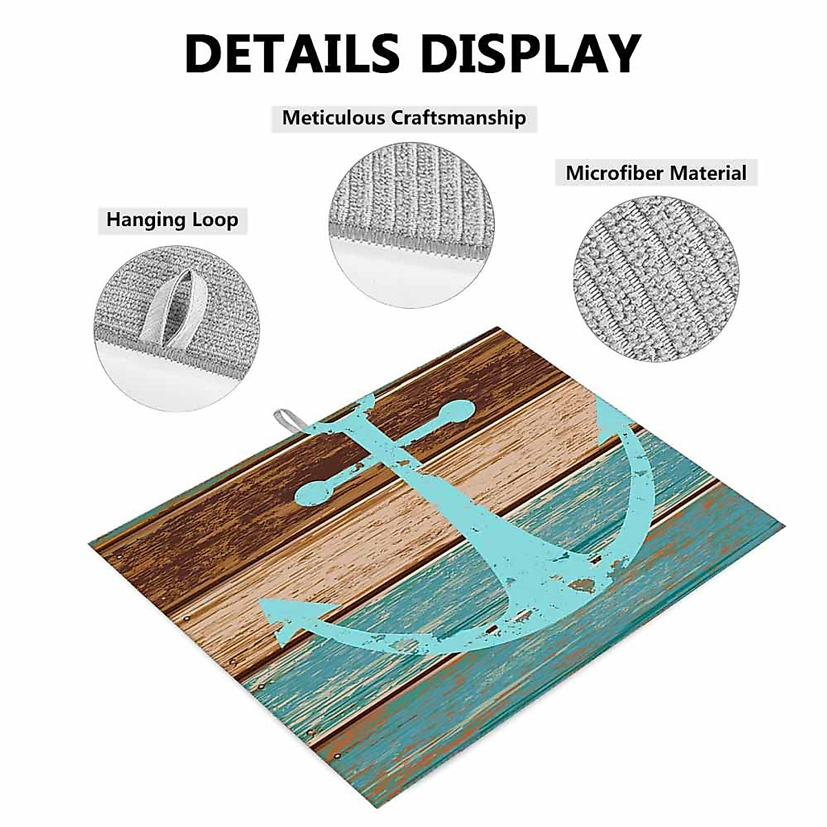 Beabes Nautical Anchor Dish Drying Mat, Rustic Wood Anchor Coral Starfish Ocean Marine Drying Mat for Kitchen Counter 18x24 Inches Quick Drying Foldable Mat