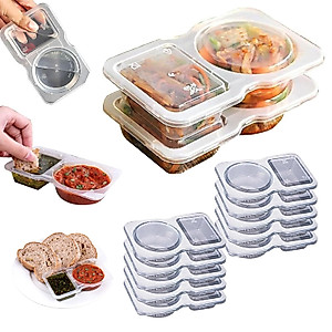 Reusable Snack Pack Containers, 10-50pcs Nut and Cheese Snack Containers, Double Compartment Condiment Container, Collapsible Snack Containers with Lids, Portable Reusable Sauce Container(10)