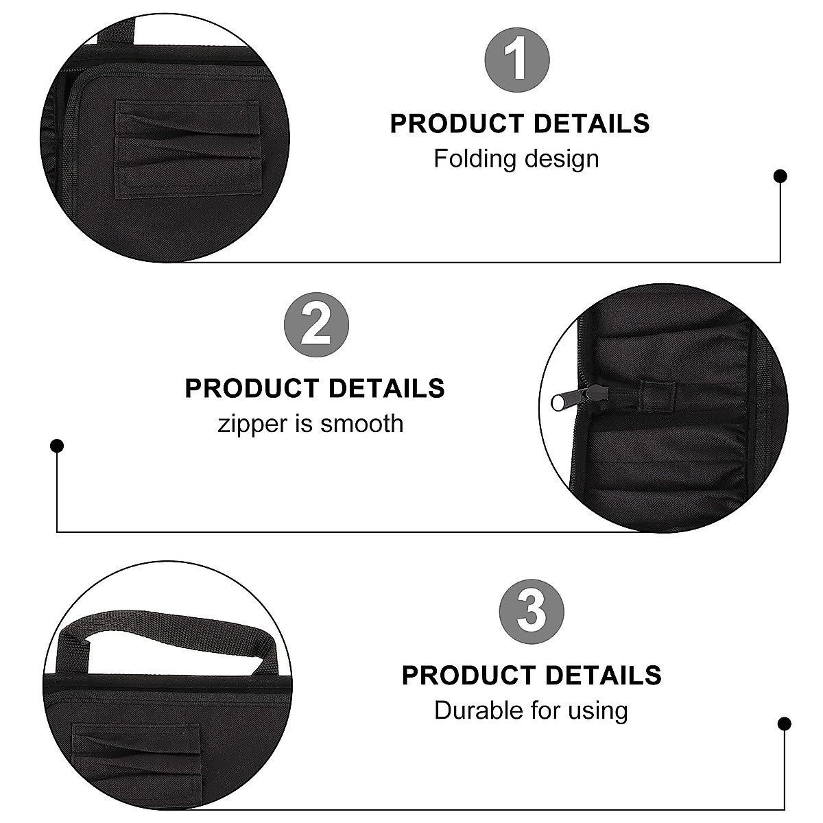 Angoily 1PCS Black Chef Knife Roll Bag for Chefs, 7 Slots Portable Chef Knife Case Storage Roll Bag with Carry Handle and Adjustable Band