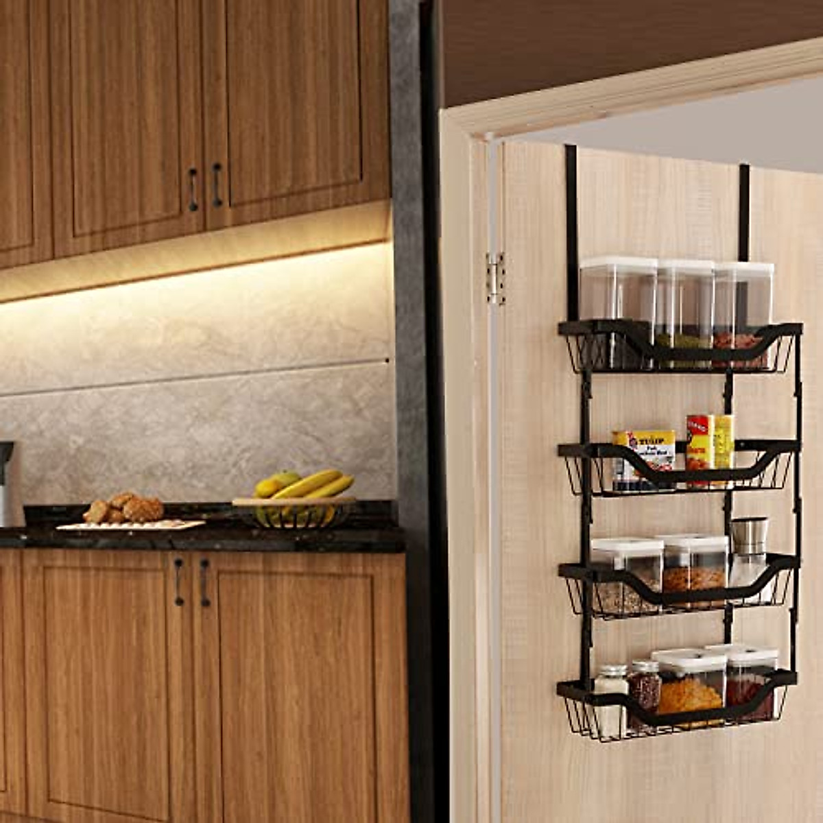 Chemailon Over The Door Hanging Organizer, 4-Shelf Wall Mount Metal Wire Storage Rack Behind Door for Bedroom Living Room Pantry Bathroom (Black)