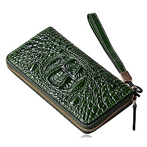 PIJUSHI Wristlet Wallet Crocodile Leather Wallets for Women Ladies Clutch Purse (1058 Green)