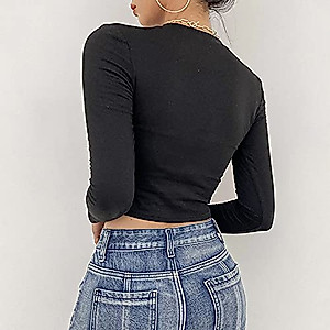 Women Teen Girls Funny Printed Top Blouse Women Y2K Cool Punk Top Blouse Women Long Sleeve Top Blouse Black