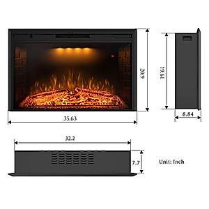 Benrocks 36'' Electric Fireplace Inserts, Recessed & Built in Wall Electric Fireplace Heater with Fire Crackling Sound, Adjustable Top Light & Flame Speed, Overheating Protection, 750/1500W Black