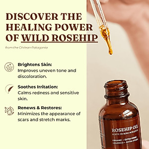 Offernova Organic Rosa de Mosqueta Oil- USDA Certified Rosehip Seed Oil Pure Cold Pressed, Repairs & Brightens Skin - Gua Sha Massage, Face, for All Skin Types - Aceite Facial 1OZ