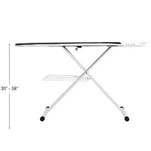 Reliable 220IB Home Ironing Board - Made In Italy Portable Ironing Board with Vera Foam Memory Foam Cover Pad and Conex Heat Resistant Zone, 7 Step Height Adjustment, Strong Iron Rest and Laundry Rack