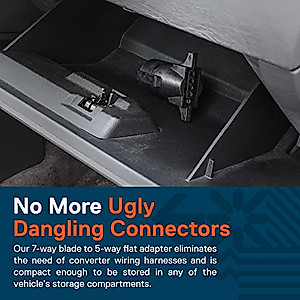 TRUE MODS 7-Way Blade to 5-Way Flat Trailer Adapter [Nickel-Plated Copper Terminals] [Rugged Nylon Housing] [Compact Design] 7-pin to 5-pin Trailer Wiring Plug Adapter