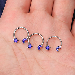 OUFER 18G 316L Stainless Steel Daith Earrings Purple Moon Star Shape Horseshoe Circular Barbell Cartilage Hoop Septum Piercing …