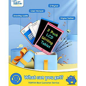 TEKFUN Kids Toys, 2Pcs LCD Writing Tablet with 4 Stylus, 8.5in Erasable Doodle Board Mess Free Drawing Pad for Kids, Car Trip Educational Toys Birthday for 3 4 5 6 7 Girls Boys