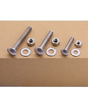 (6 Sets) 3/8"-16 x 3 Carriage Bolt with Hex Nuts and Flat Washers SAE, Round Head Square Neck Bolts, 304 Stainless Steel 18-8, Full Thread UNC