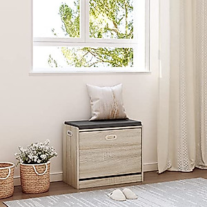 XRESLUCO Modern Shoe Storage Bench 3-Tier Shoe Rack with Padded Seat & Hidden Compartment Shoe Rack, Shoe Organizer for Entryway, Bedroom, Closet & Hallway, Entryway Bathroom (Oak)