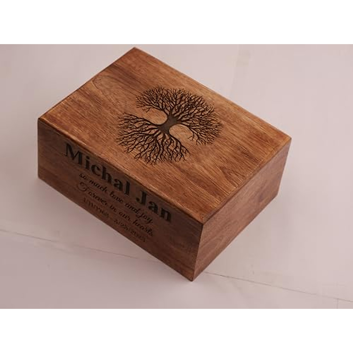 Personalized Wooden Urns for Human or Pet Ashes, Wooden Engraved Cremation Urn, Wood Funeral Urn - Keepsake Box, Memorial Urn or Casket - Tree of Life (Personalized, Large - 9" x 7" x 4" - 180 LBS)