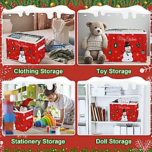Chapou 4 Pcs Christmas Basket with Handles Collapsible Laundry Basket Christmas Storage Basket Fabric Laundry Baskets Storage Organizer Bag for Baby Cloth Book Storage Cubes(Snowman)
