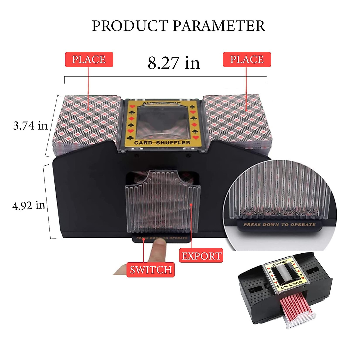 YESBAY Card Shuffler Automatic Battery Powered Card Shuffler Electric Shuffler Playing Card Shuffler Machine for Blackjack and Poker Games (4 Deck)