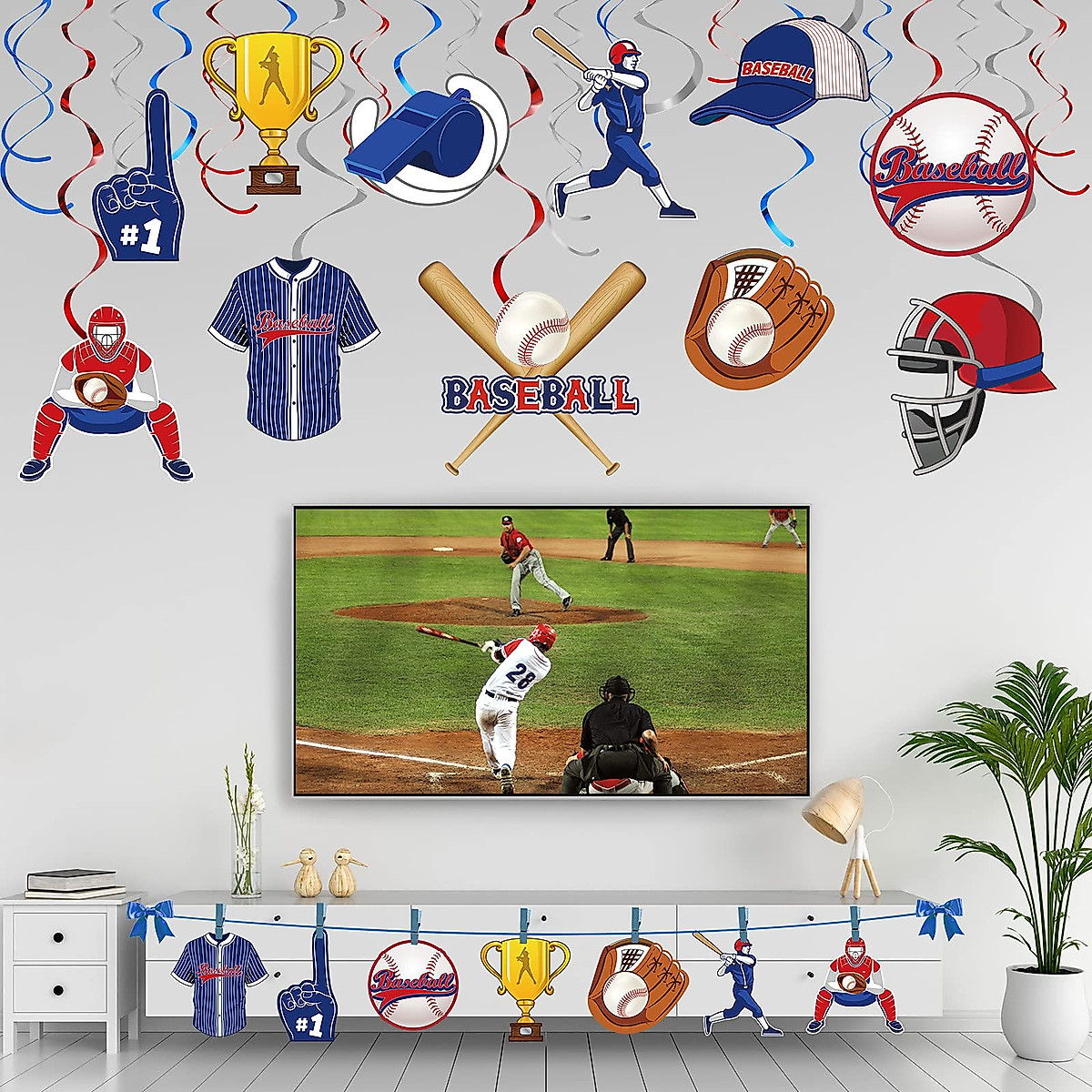 51 Pieces Baseball Party Decorations, Sports Theme Party Hanging Swirl Decor for Kids Adults Baseball Birthday Party Baby Shower Supplies
