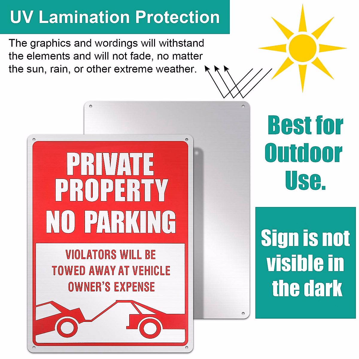 3 Pieces No Parking Sign, 14 x 10 Inches Reflective Private Property Sign Violators Will Be Towed Sign, Rust Free Aluminum, UV Protected, Weather Resistant, Waterproof, Durable Ink, Easy To Mount