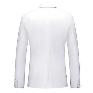 Men's Slim Fit Double Breasted Jacket Slim Fit Business Daily Prom Blazer Peak Lapel Groom Wedding Party Suit Coat (White 2,X-Large)