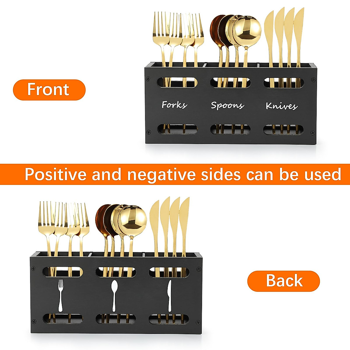 3 Compartment Wooden Kitchen Utensil Holder Organizer with 2 Adjustable Dividers,Silverware Organizer Farmhouse Utensil Caddy Crock for Counter Decor,Wall Mounted Kitchen Organizer and Storage Cutlery