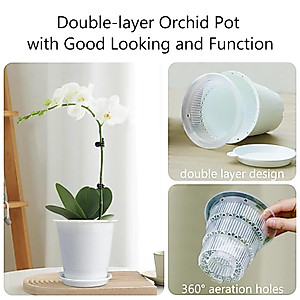 Meshpot 4 inch Clear Orchid Pots with Holes Match White Plastic Orchid Planter,Set of 2,Double Layer Plant Nursery Pots Own Scientific Controlling Roots Technology