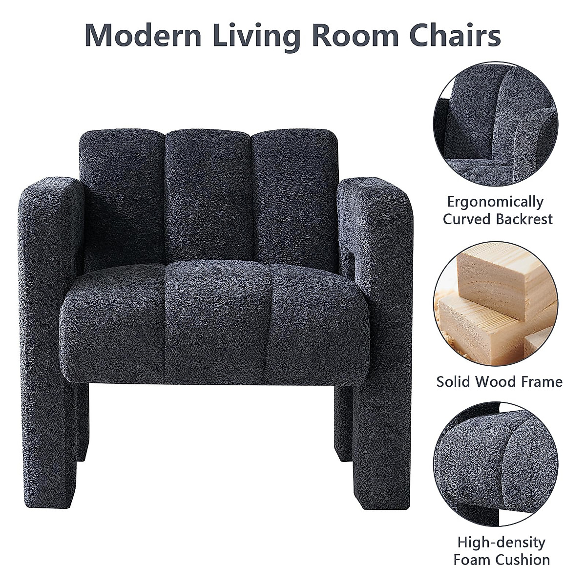 Vliekcy 31" Boucle Accent Chair, Contemporary Designed Armchair,Upholstered Vanity Chair, Leisure Lounge Chair Reading Side Chairs for Living Room, Bedrooms, Office, Dark Gray