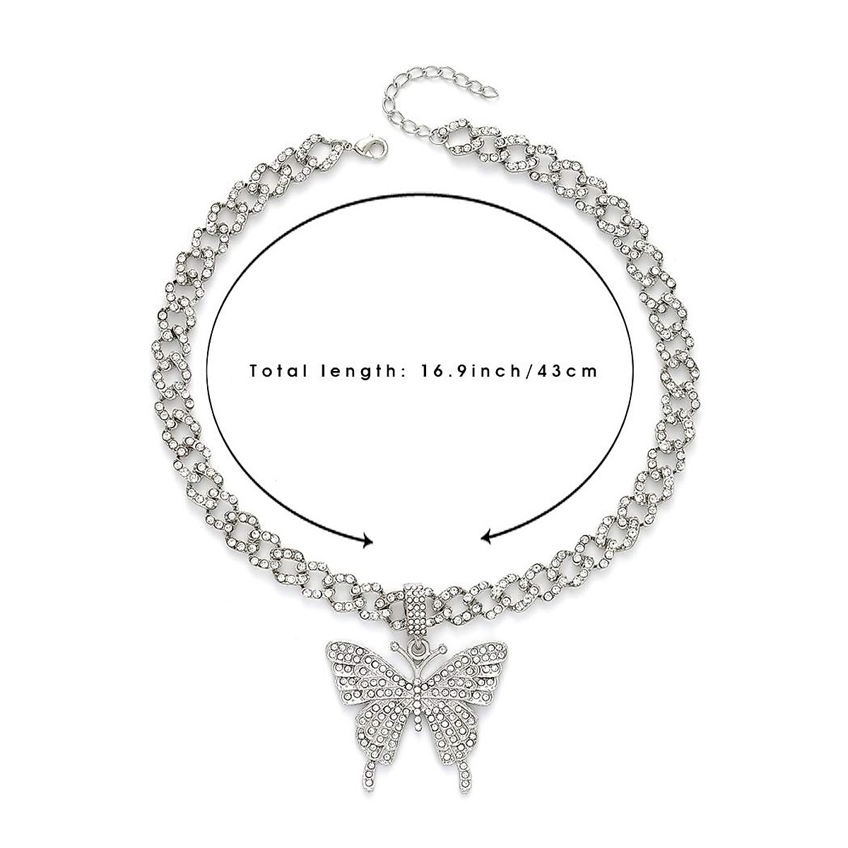 Zoestar Butterfly Rhinestone Choker Necklace Jewelry Sparkly Crystal Pendant Necklaces for Women (Silver)