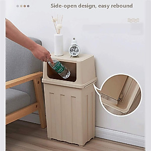 Rubbish Bin Covered Side Opening Trash Can for Home, Kitchen, and Bathroom Garbage, 11 Gallon，Pulley Trash can dustbin (Color : Light Brown, Size : Pulley)