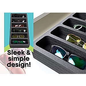 Polar Whale Sunglasses Drawer Organizer Tray Insert for Home Bedroom Bathroom Vanity Dresser Counter Table Waterproof Washable Black Foam 6 Compartment 8.25 x 18 Inches