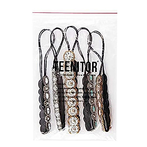 Teenitor 5Pcs Headbands for Women Rhinestone Beaded Headband, Head Bands for Women's Hair Fashionable Handmade Crystal Beaded Elastic hairbands Lady Women Girls Hair Jewelry Accessories, 20-26.8"