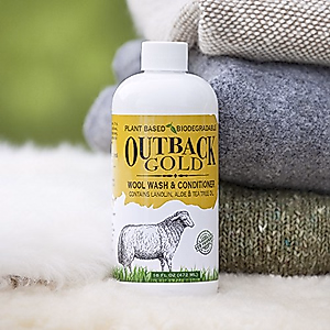 Outback Gold Wool Wash, 16 oz, Original Scent, Plant Based Laundry Detergent for Delicates, Sheepskin, Silk, Baby Items, Mild Liquid Soap with Lanolin