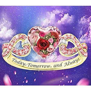 Awmnjtmgpw 18K Rose Gold Pink Gem Diamond Set Cubic Zircon Diamond Ring Rose Heart-Shaped Wreath Engagement Ring Valentine's Day Gift Women's Precious Jewelry Size 6-10 (Size 9)