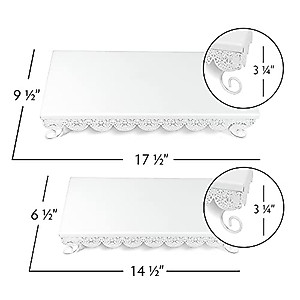 Dulcet Delights Metal Rectangle Eyelet Cake Stands with Lattice Borders – Cake stands for Birthdays, Weddings, Parties and Events - 14 ½"L x 6 ½”W x 3 ¼”H and 17 ½"L x 9 ½”W x 3 ¼”H – Set of 2 – White