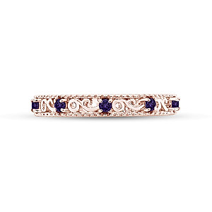 Jewel Zone US Round Cut Purple Simulated Alexandrite Stackable Ring in 14K Rose Gold Over Sterling Silver