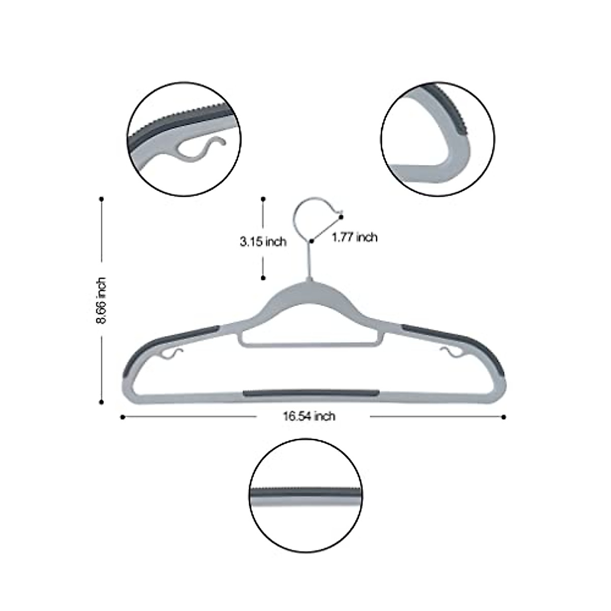 OranWood Gray Plastic Clothes Hangers 30pack Space Saving Coat Hanger,Non-Slip Pants Hanger,360° Swivel Hook Pants Hangers,0.2 inches Thickness, 16.5”L x 0.2”W x 8.6”H