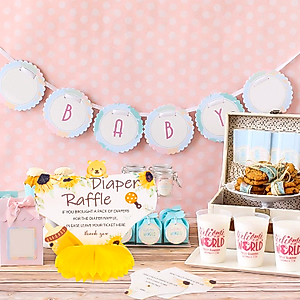 Luiqs Vens Sunflower Diaper Raffle Sign with 50Pcs Diaper Shaped Raffle Ticket Insert Bring a Pack of Diapers Game Kit Sunflower Lottery Insert Cards for Baby Shower Birthday Gender Reveal Party