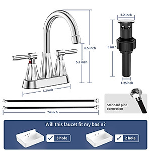 Bathroom Faucets for Sink 3 Hole,Bathroom Sink Faucet,Faucet for Bathroom Sink,4 inch 2 Handle Bathroom Faucets with Pop-up Drain and 2 Supply Hoses for Bathroom Sink Vanity RV (Brushed Nickel)