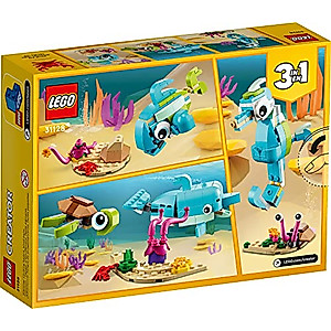 LEGO Creator 3 in 1 Dolphin and Turtle Toys for Kids, Transforms to Seahorse and Sea Snail or to Swimming Fish and Crab, Toy Sea Animal Figures Building Set for Kids 6 Plus Years Old, 31128