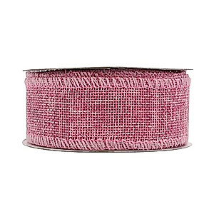 MEEDEE Pink Burlap Ribbon 1.5 Inch Pink Wired Ribbon Light Pink Burlap Ribbon Wired Baby Pink Ribbon for Baby Shower, Crafts, Wreath, Wedding, Gift Wrapping, Garland, Bows Making, Swag (10 Yards)