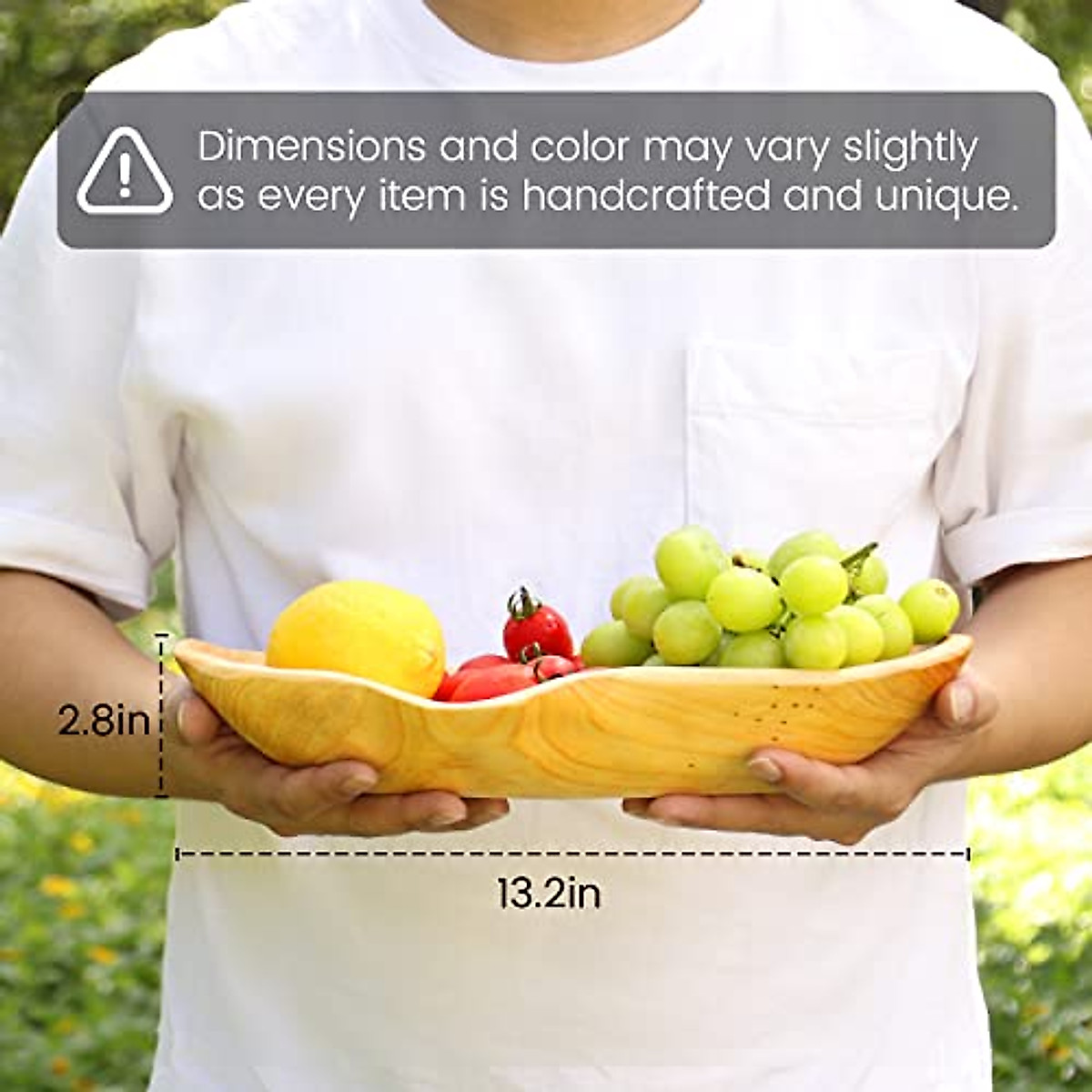 EUARDER Decorative Bowl, Long Wood Serving Bowl, Wooden Dough Bowl For Home Decor, Dining Room, Kitchen Table, Coffee Table Decor Centerpiece, Farmhouse Decor, Large (13.2")