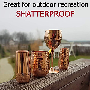 Copper wine glasses set of 2 – 11oz gleaming 100% solid hammered copper wine cups on brass copper plated stems – a gift for men and women – great glasses for red or white wine and Moscow mules