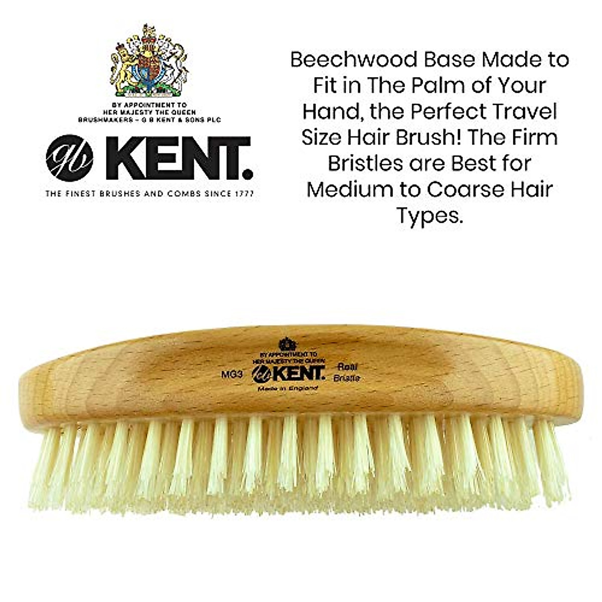 Kent MG3 Finest Men's Hair Brush & Beard Brush for Skin Care - 100% Natural White Boar Bristle Brush for Mens Grooming, Scalp Brush, 360 Wave, and Beard Straightener For Men's Hair Care