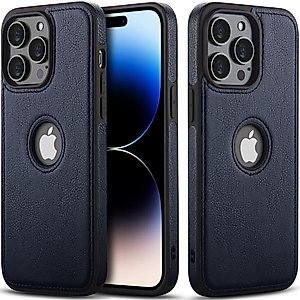 XYAJUANG Compatible with iPhone 14PRO MAX Case（6.7＂,Logo visible） Leather Fully Wrapped with Delicate Stitches Phone Case, (Blue)