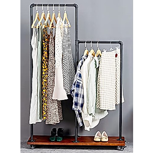 GIMHAI HOME Industrial Heavy Duty Hanging clothes Rack,Pipe Double Rod Garment Rack with Wheels - Parent-child Rolling Clothing Rack – Steampunk Clothes Racks for Hanging Clothes