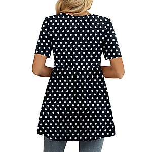 YVH Women's Summer Tunics Babydoll Tops Casual Short Sleeve Long Peplum Blouse Shirts, Polka dot black, XL