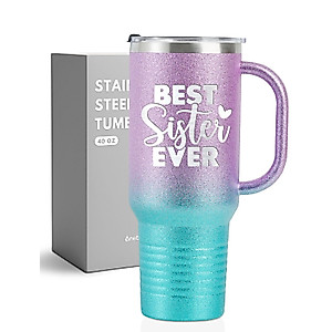 Onebttl Sister Gifts from Sister, 40 oz Insulated Stainless Steel Wine Tumbler with Lid and Straw, Funny gifts for Sis on Mother's Day, Birthday, Christmas, Violet-Blue, Best Sister Ever