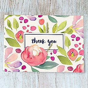 Fresh &amp; Lucky 40 Thank You Cards With Yellow Envelopes - Multiple Watercolor Floral Graphic Designs - Perfect For Wedding Gifts, Birthday Gift, Party Invitations, Business Events, Donation Events And Any Occasions