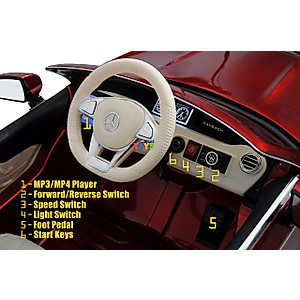 Americas Toys Kids Car with Mp4 Touchscreen, Bluetooth, Remote Control, Leather Beige Seat – Electric Car One Seater with Open Doors, 5 points Safety Belt, Compatible with Mercedes Maybach Painted Red