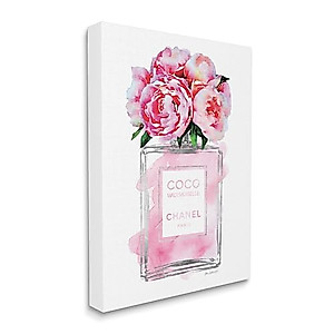 Stupell Industries Glam Perfume Bottle V2 Flower Silver Pink Peony Stretched Canvas Wall Art, Proudly Made in USA