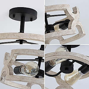 9MMML Flush Mount Ceiling Light, Wood Drum 2 Lights Ceiling Light Fixtures, Rustic Farmhouse Ceiling Lamp for Entryway Hallway Bedroom,E26