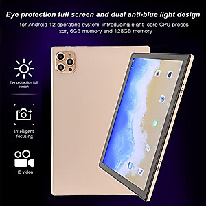 PUSOKEI Android 12 Tablet 10 inch, MT6889 8 Cores Tablet PC, 6GB RAM 128GB ROM, 8MP Front 20MP Rear Camera, 1920x1200 HD Full Screen, 2.4G 5G WiFi, 8800mAh, Bluetooth 5.0 Touch, Dual Speakers(Gold)
