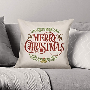Birsppy Horuhue Christmas Pillow Covers, 4 Pack 18"x18" Christmas Decorative Couch Pillow Cases Winter Holiday Rustic Farmhouse Linen Cushion Case for Sofa, Couch, Bed and Car